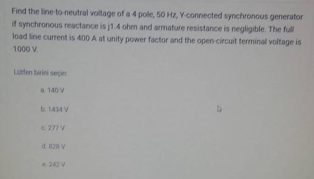 Solved Find the line-to neutral voltage of a 4 pole, 50 | Chegg.com