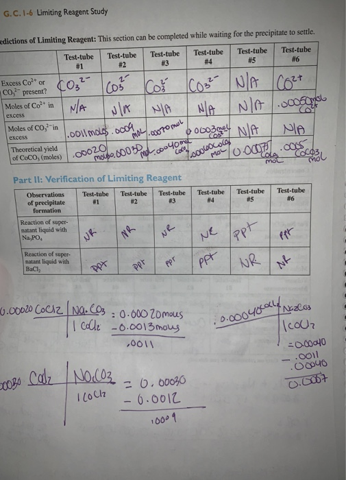 Solved G. C.1-6 Limiting Reagent Study PURPOSE To determine | Chegg.com