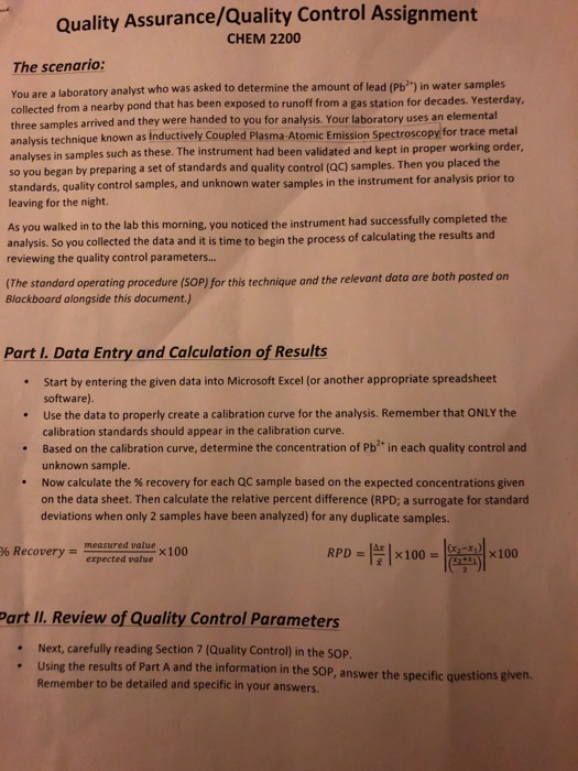 Quality Assurance/Quality Control Assignment CHEM | Chegg.com