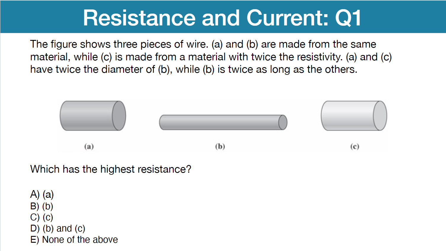Solved Resistance and Current: Q1 The figure shows three | Chegg.com