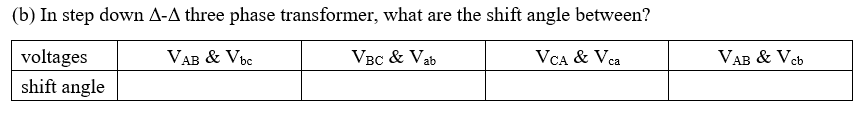 Solved (b) In step down A-A three phase transformer, what | Chegg.com