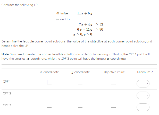 Solved Consider the following LP Minimise 11x+6y subject to | Chegg.com
