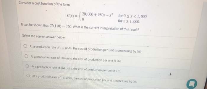 Solved Consider a cost function of the form cur) ={20,0000 + | Chegg.com