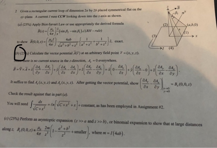 Solved 2Given a rectangular current loop of dimension 2a by | Chegg.com