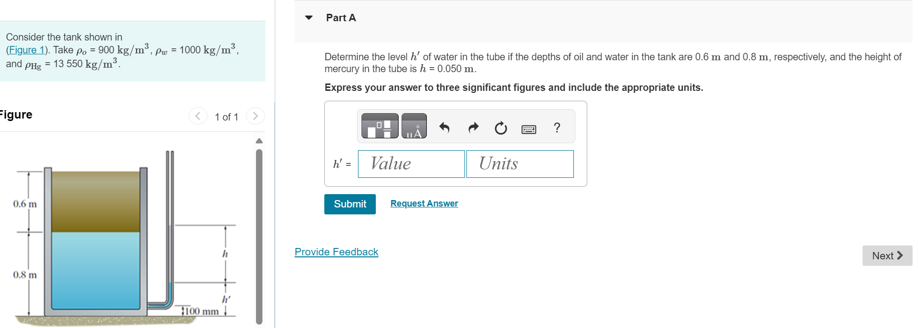 Solved Consider the tank shown in(Figure 1). ﻿Take | Chegg.com