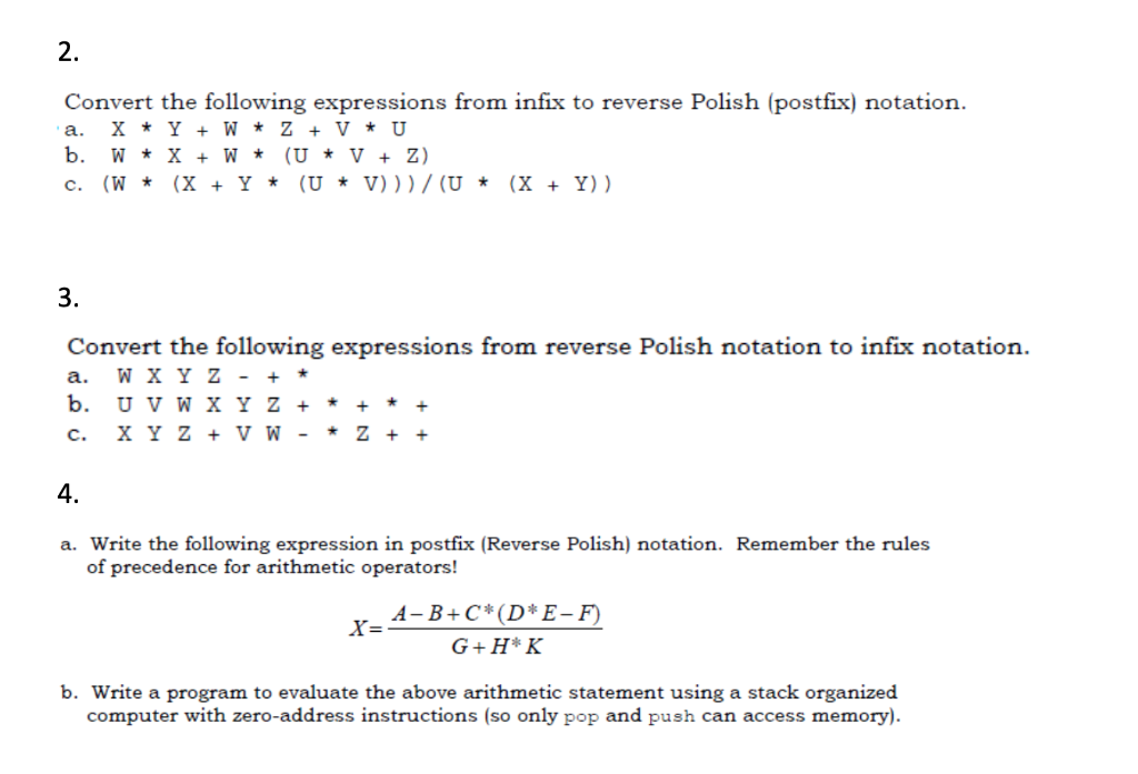 Solved 2. a. Convert the following expressions from infix to | Chegg.com