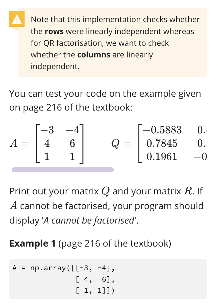 Solved Implement QR factorisation to take a matrix A and | Chegg.com