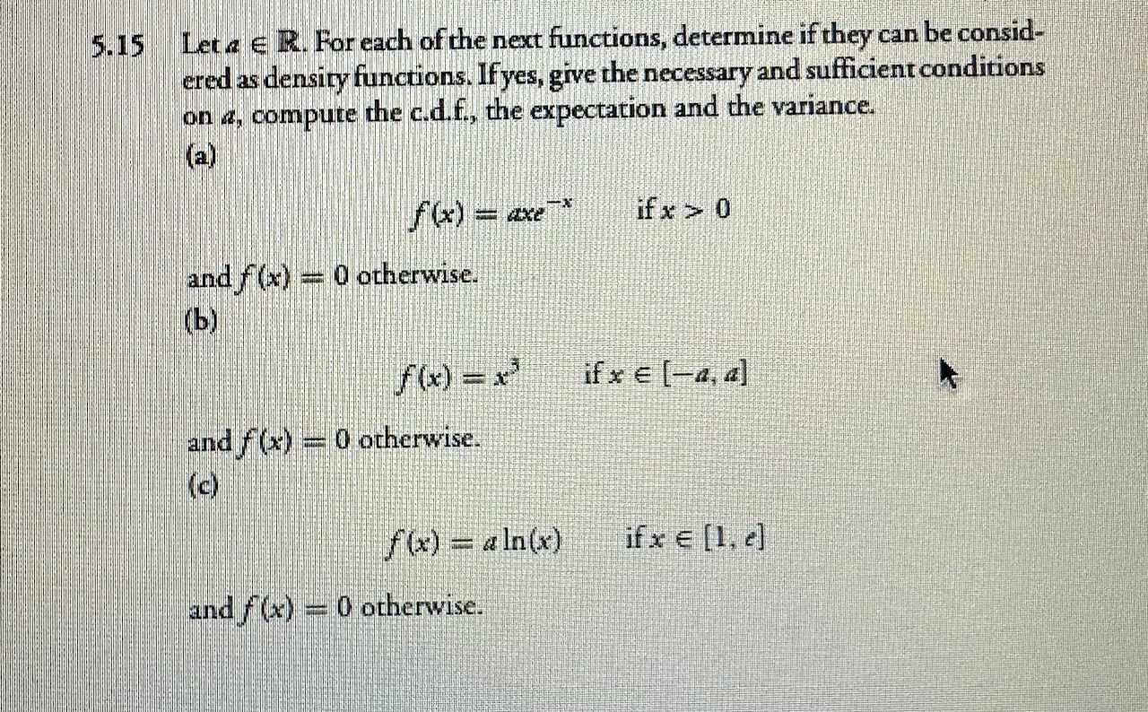 Solved L5.15 ﻿Let ainR. For each of the next functions, | Chegg.com