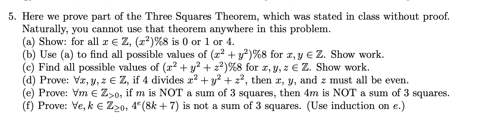 Solved 5. Here we prove part of the Three Squares Theorem, | Chegg.com