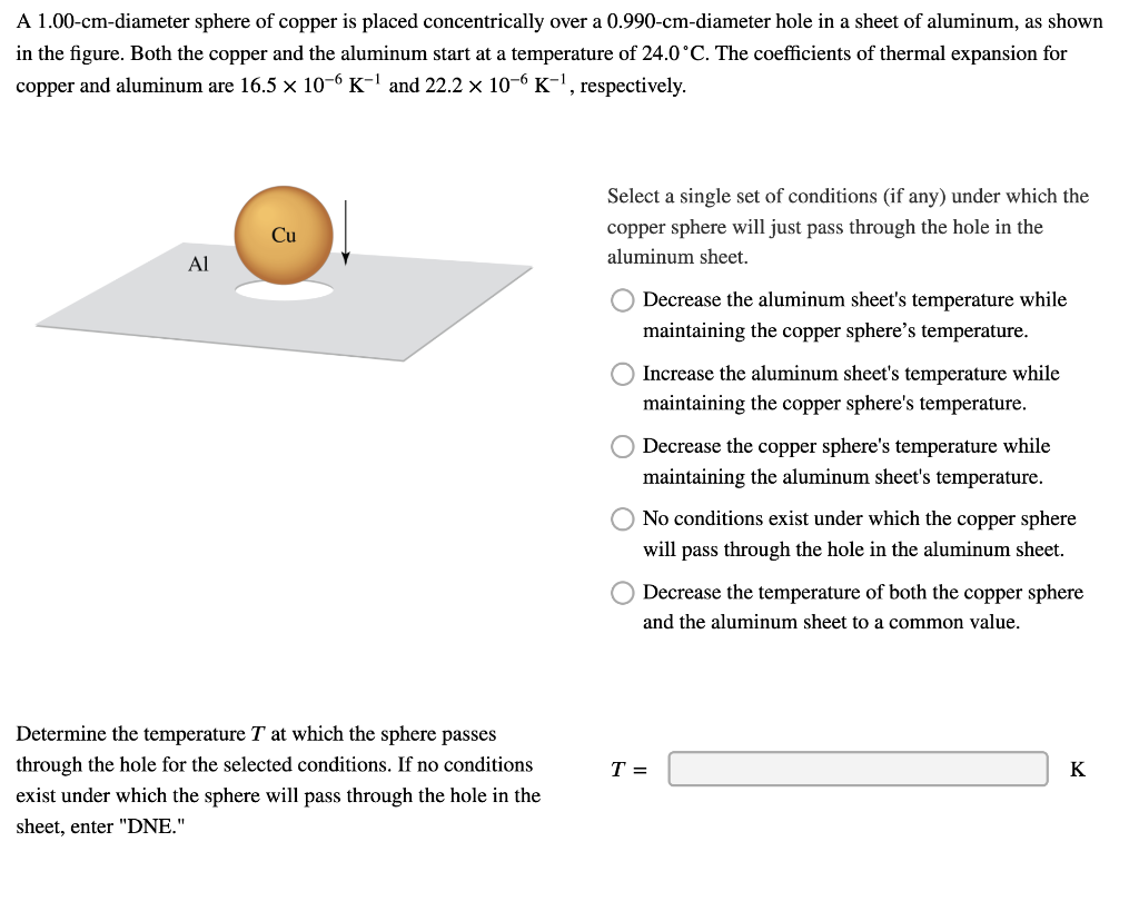 Solved A 1.00-cm-diameter sphere of copper is placed | Chegg.com