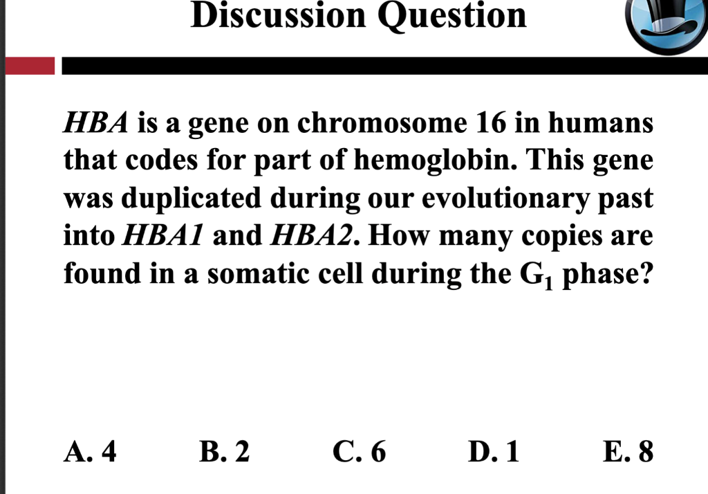 Solved Discussion Question HBA is a gene on chromosome 16 in | Chegg.com