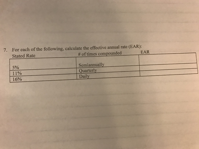 Solved For each of the following, calculate the effective | Chegg.com