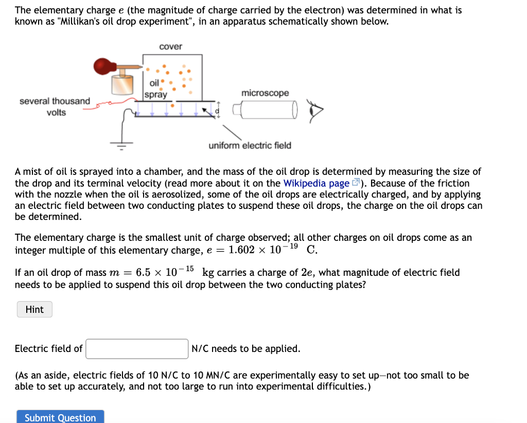 Solved The elementary charge e (the magnitude of charge | Chegg.com