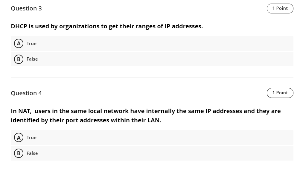 Solved Question 3 1 Point DHCP is used by organizations to | Chegg.com