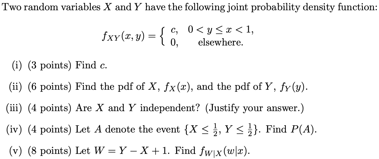 Solved Two random variables X and Y have the following joint | Chegg.com