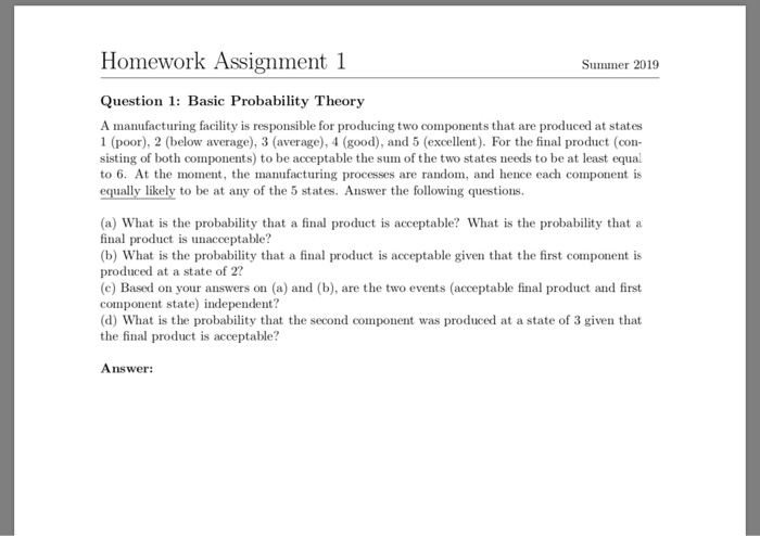 Solved Homework Assignment 1 Summer 2019 Question 1 Basic