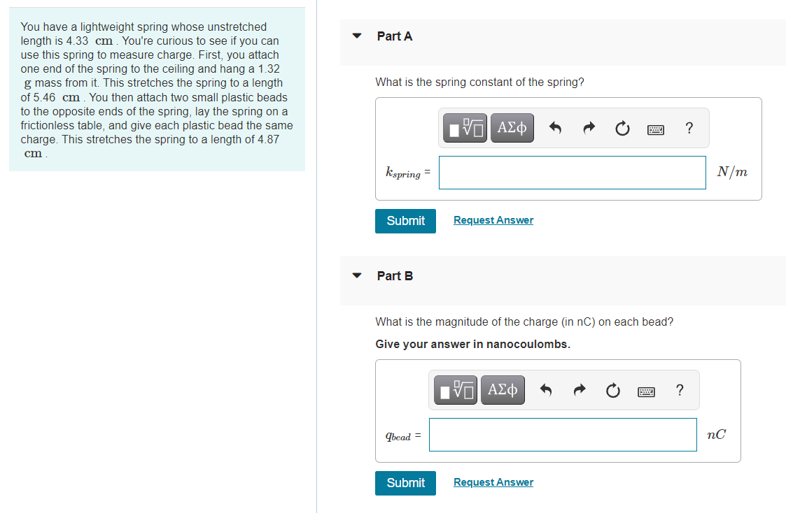 Solved Part A You have a lightweight spring whose | Chegg.com