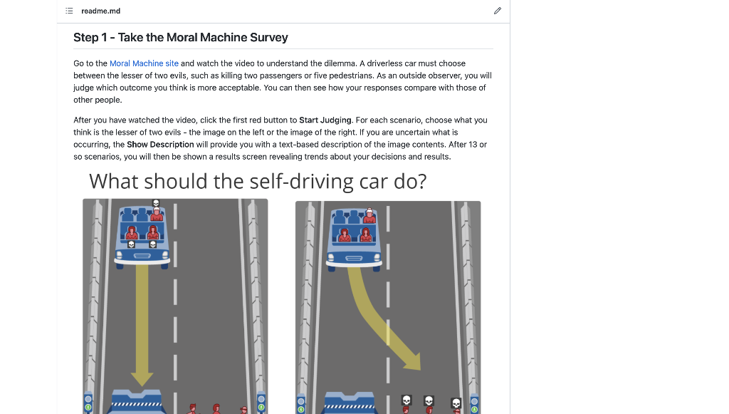 readme.md Step 1 - Take the Moral Machine Survey Go | Chegg.com