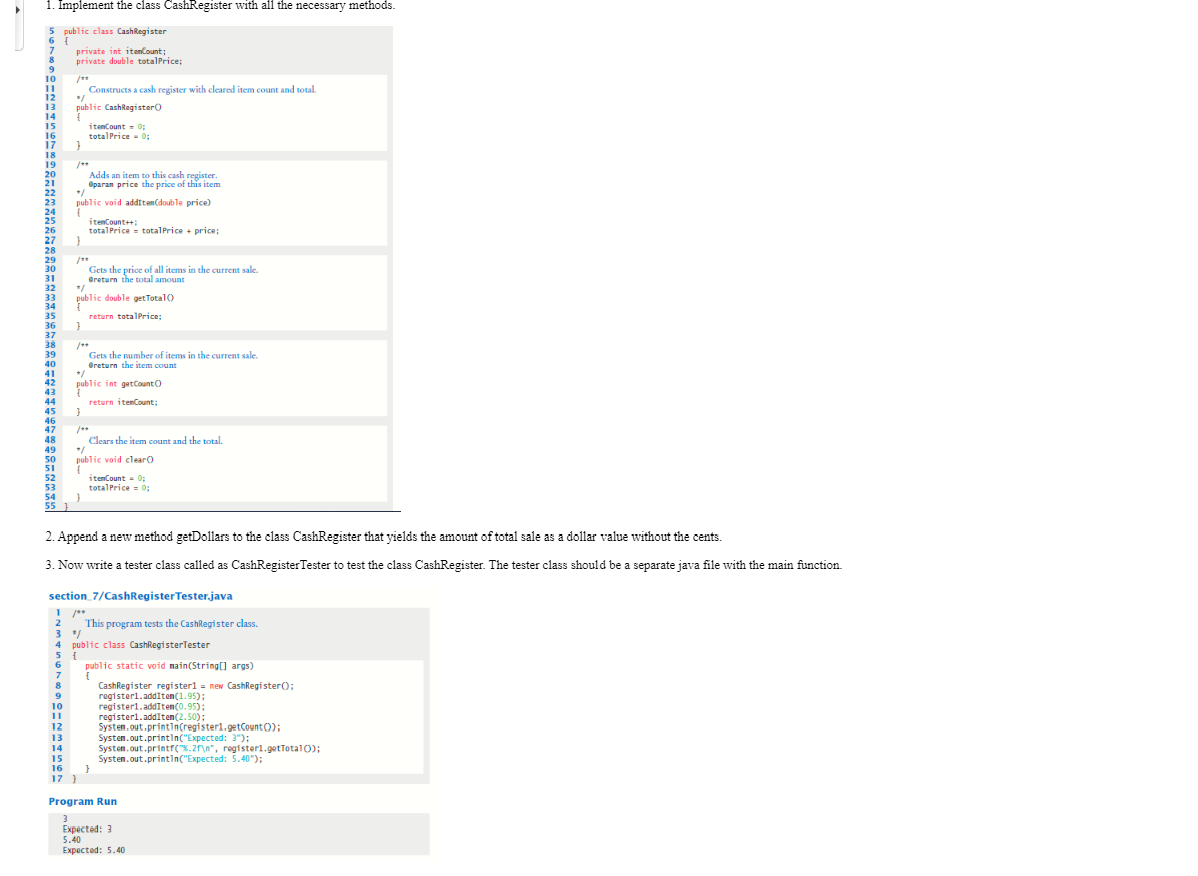 Solved 1. Implement the class CashRegister with all the | Chegg.com