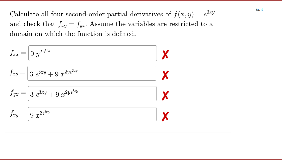 Solved Calculate all four second-order partial derivatives | Chegg.com