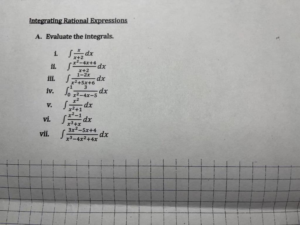 Solved Integrating Rational Expressions A. Evaluate the | Chegg.com