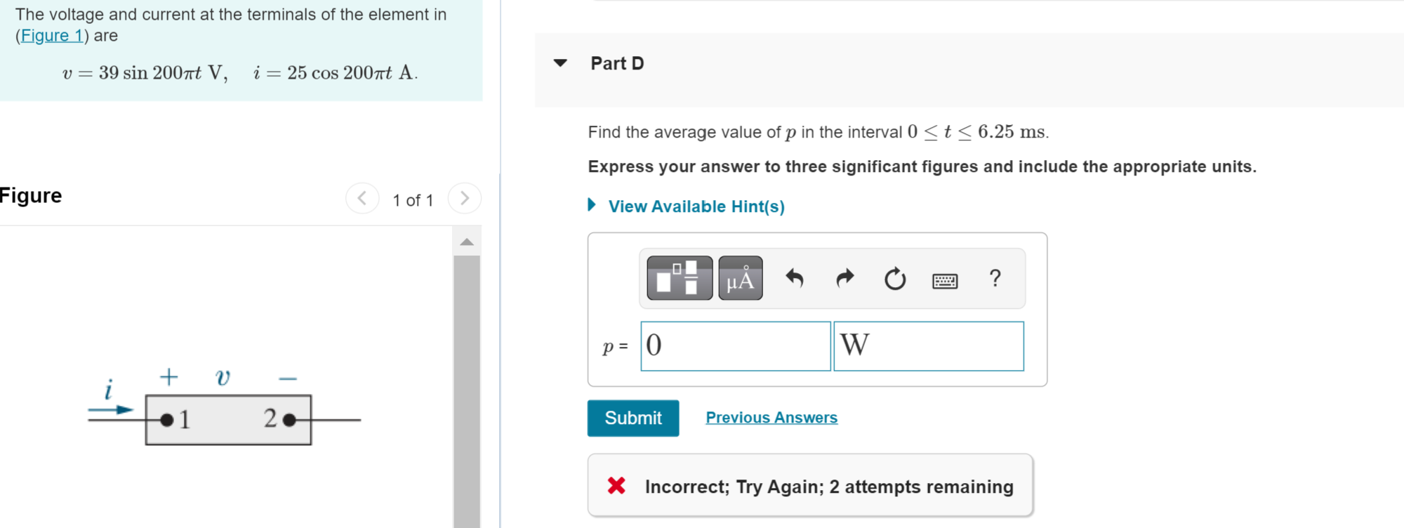 Solved The voltage and current at the terminals of the | Chegg.com
