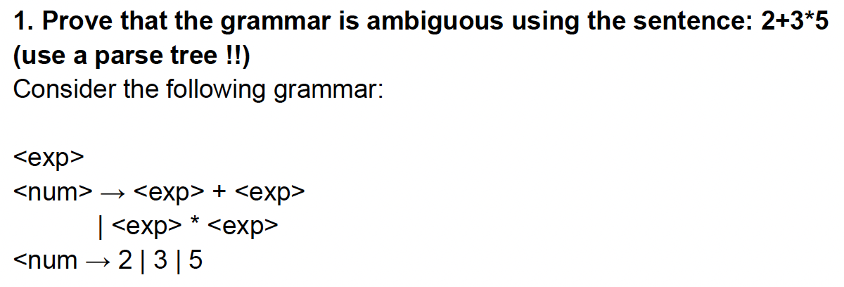 Solved 1. Prove that the grammar is ambiguous using the | Chegg.com