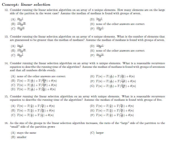 Solved Concept: linear selection 12. Consider running the | Chegg.com