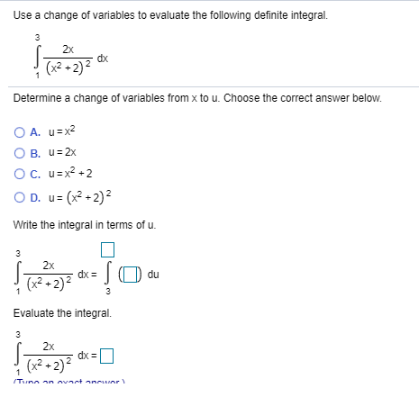 Solved Use a change of variables to evaluate the following | Chegg.com