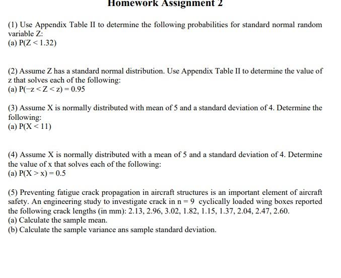 Solved Homework Assignment 2 (1) Use Appendix Table II to | Chegg.com