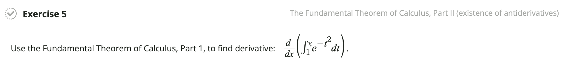 Solved Exercise 5 The Fundamental Theorem of Calculus, Part | Chegg.com