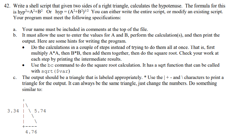 Solved 42 Write A Shell Script That Given Two Sides Of A Chegg