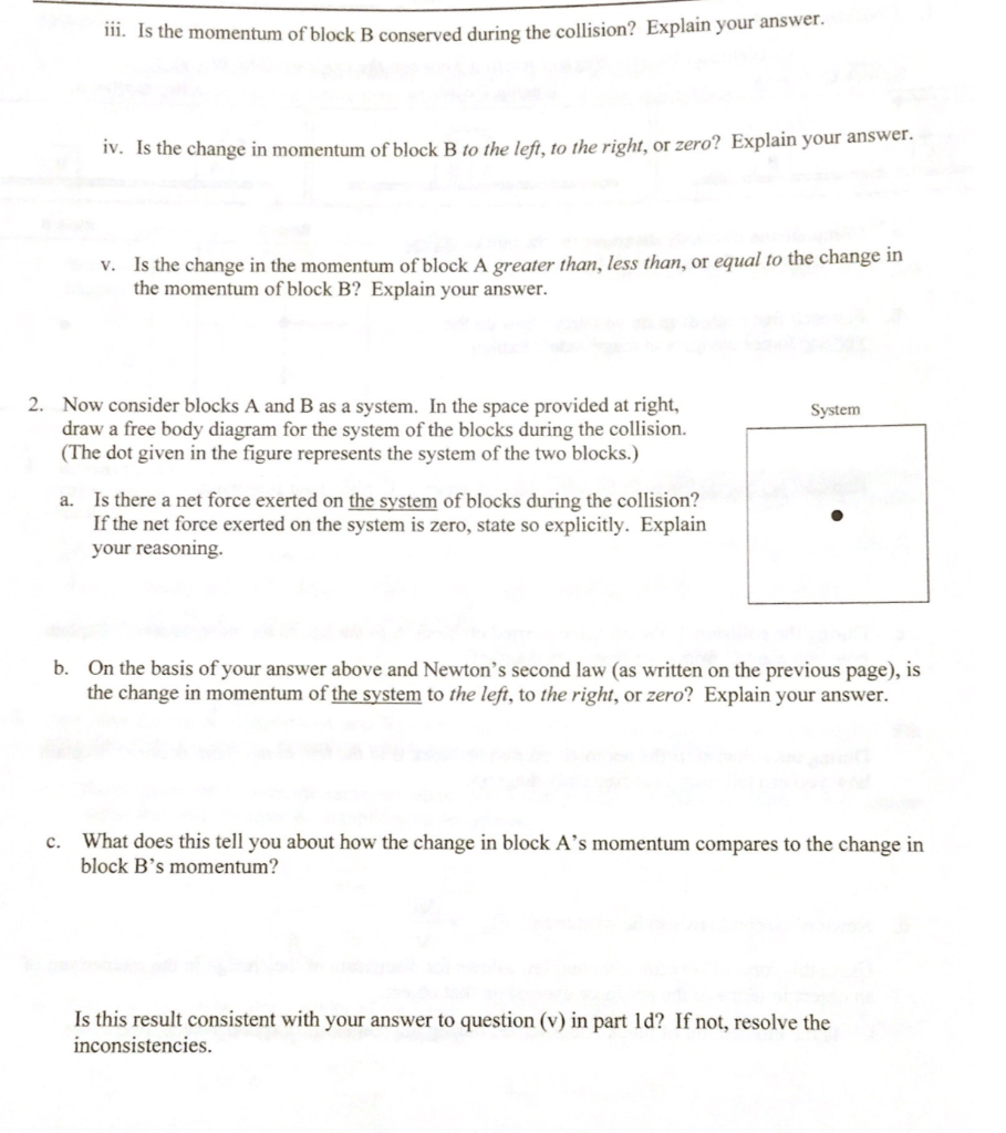 Solved 1 1. Consider the collision between two blocks shown | Chegg.com