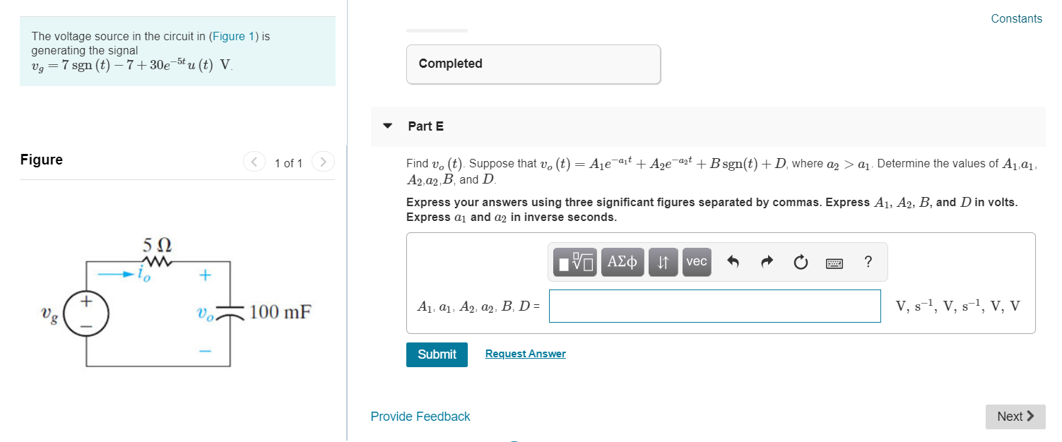 Solved Constants The voltage source in the circuit in | Chegg.com