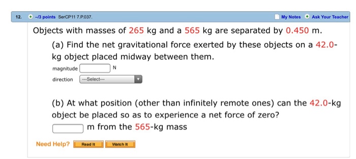 Solved 12. -3 points SerCP11 7 P037 My Notes Ask Your | Chegg.com