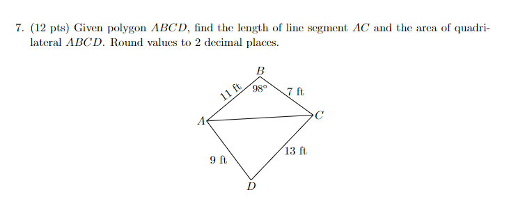 Solved (12 pts) Given polygon ABCD, find the length of line | Chegg.com