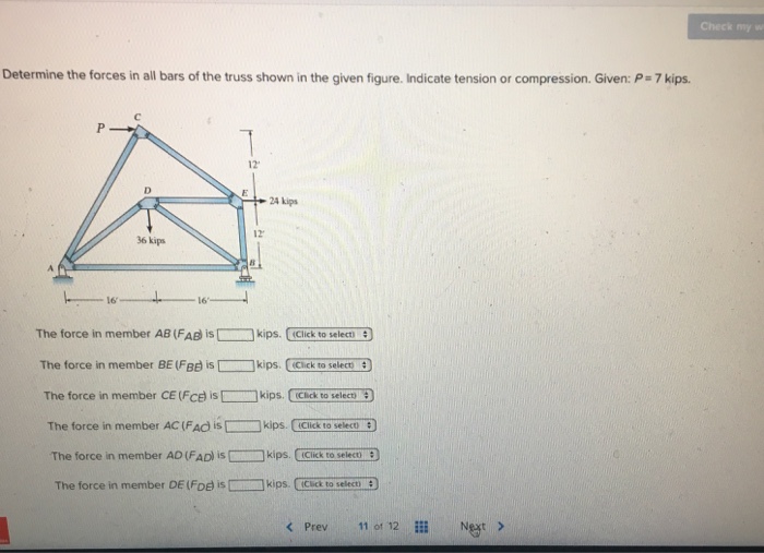 Solved Check my w Determine the forces in all bars of the | Chegg.com