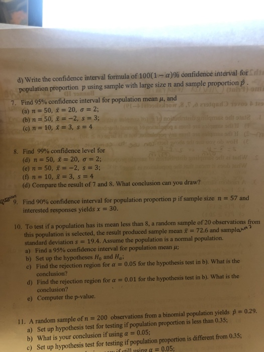Solved d) Write the confidence interval formula of 100(1-a)% | Chegg.com