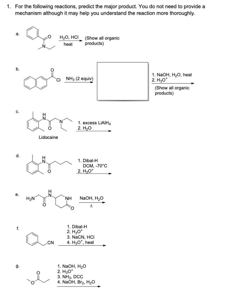 Solved 1. For the following reactions, predict the major | Chegg.com