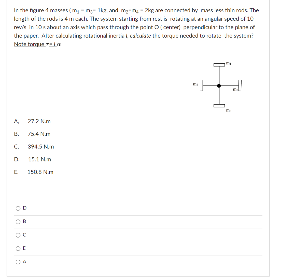 Solved In the figure 4 masses (m1=m3=1 kg, and m2=m4=2 kg | Chegg.com