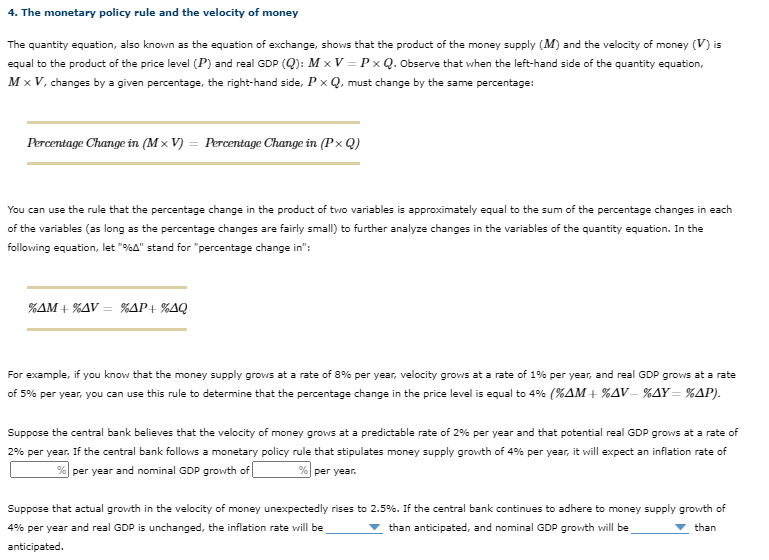 Solved 4. The monetary policy rule and the velocity of money | Chegg.com