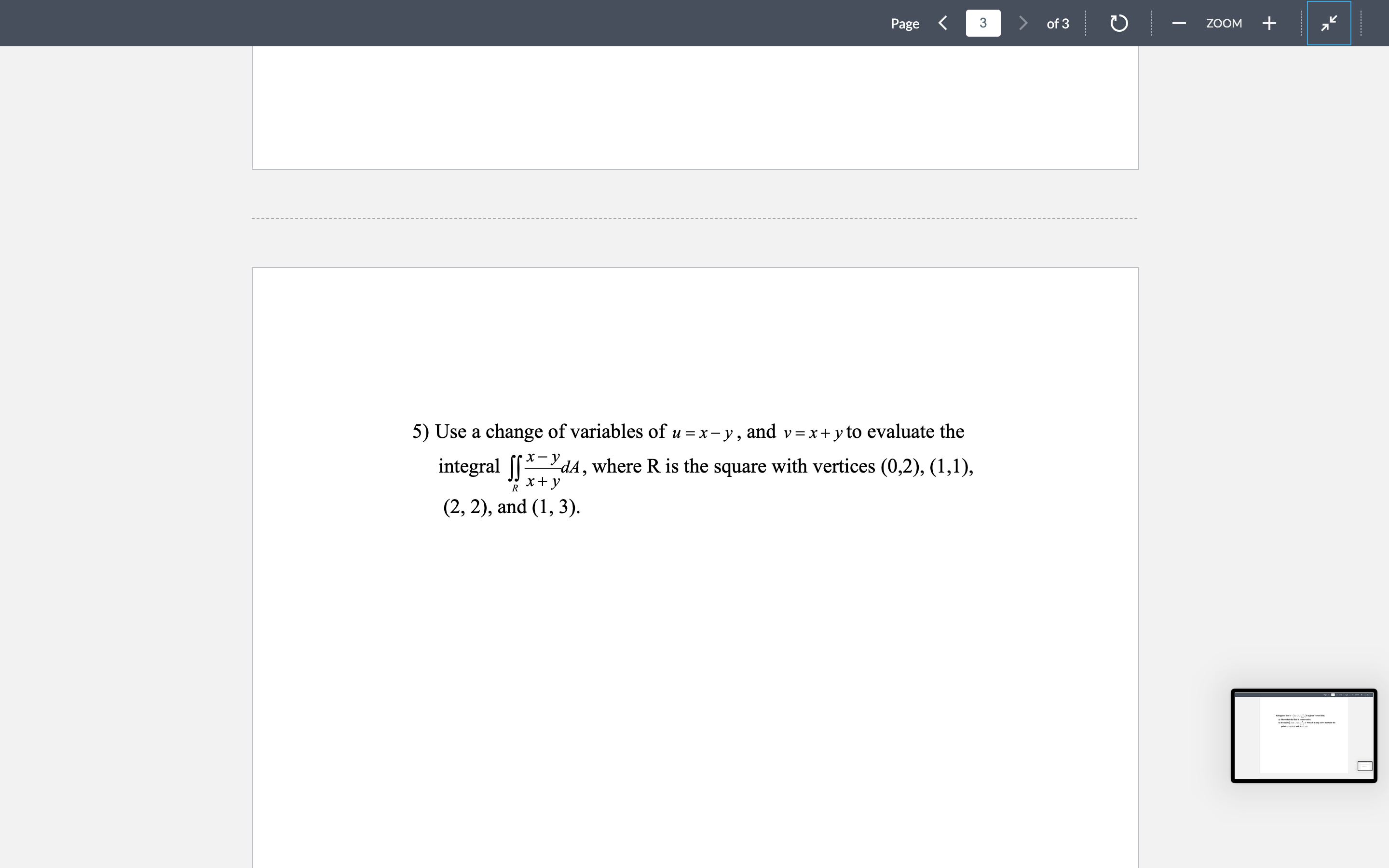 Solved 5) Use a change of variables of u=x−y, and v=x+y to | Chegg.com