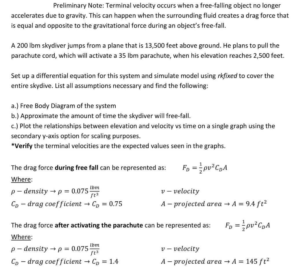 Preliminary Note: Terminal velocity occurs when a | Chegg.com