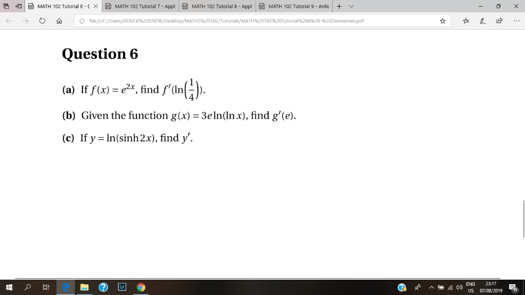 Solved a MATH 102 Tutorial 6-[ X MATH 102 Tutorial 7 - Appl | Chegg.com