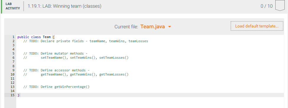 Solved 119 Lab Winning Team Classes Given Main Define Team Class File Teamjava Class Method 