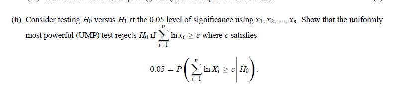 Solved (b) Consider testing H0 versus H1 at the 0.05 level | Chegg.com