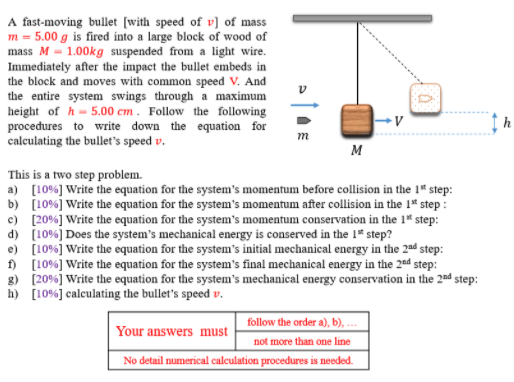 Solved Ih A fast-moving bullet (with speed of v] of mass m = | Chegg.com
