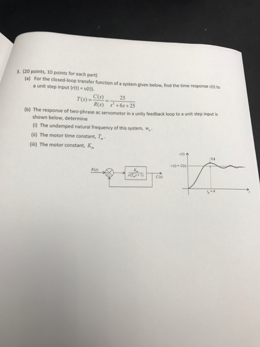 Solved (a) For the closed loop transfer function of a system | Chegg.com
