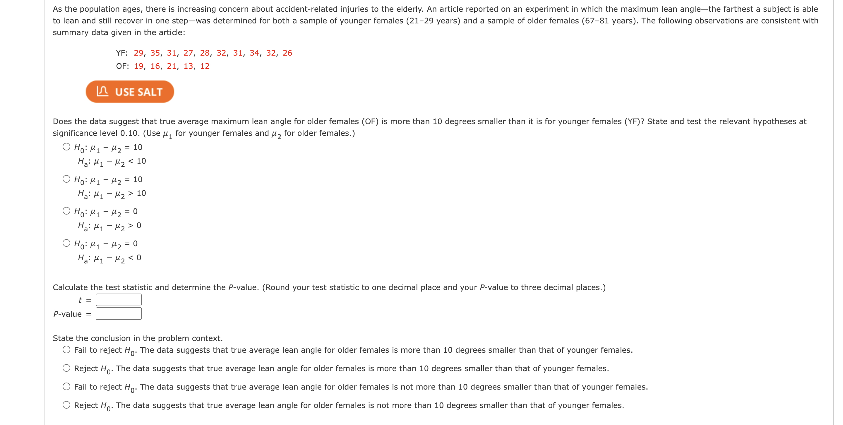 Solved summary data given in the article: YF: 29, 35, 31, | Chegg.com