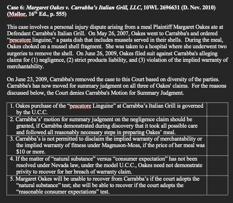 Solved Case 6: Margaret Oakes v. Carrabba's Italian Grill, | Chegg.com